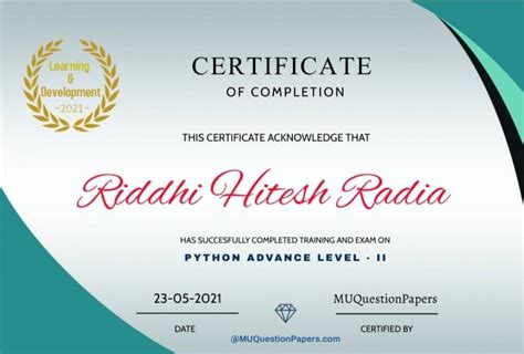 Riddhi Radia On Linkedin Python Basic Advance Certificate Muquestionpapers