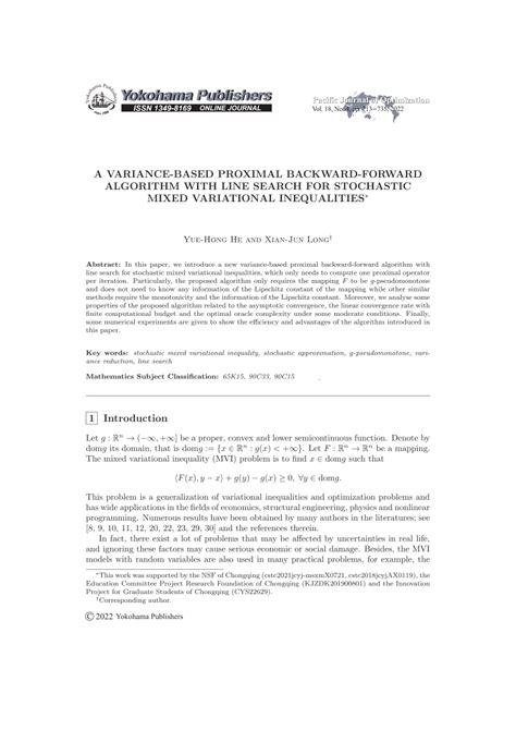 Pdf A Variance Based Proximal Backward Forward Algorithm With Line Search For Stochastic Mixed