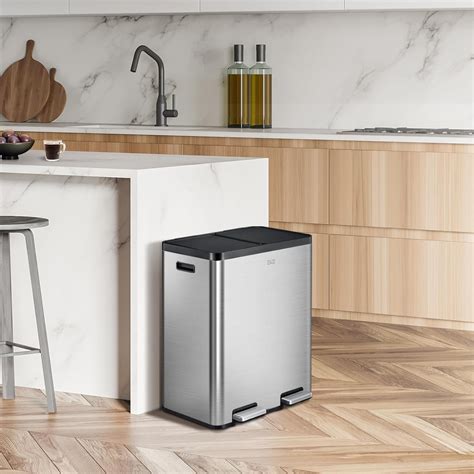 Eko Essential Recycle Step Trash Can Stainless Steel Dual Compartment