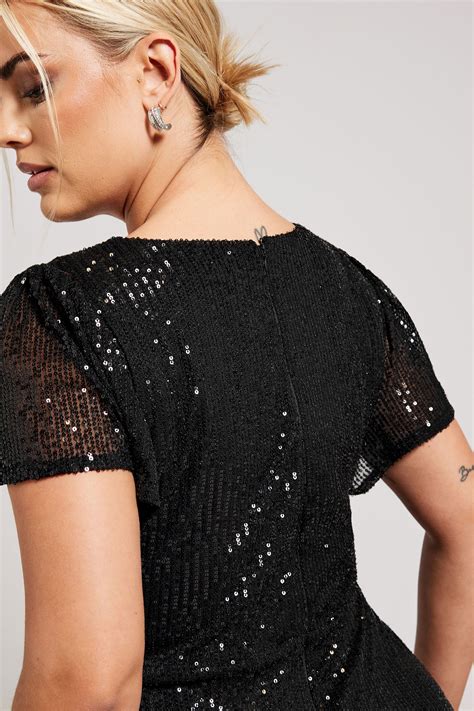 Yours London Plus Size Black Sequin Embellished Wrap Dress Yours Clothing