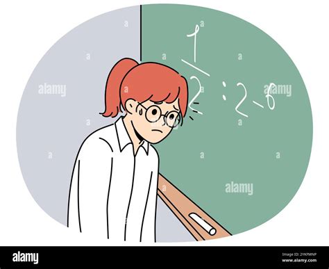 Schoolgirl Standing Near Chalkboard Gets Upset Because Doesnt Know