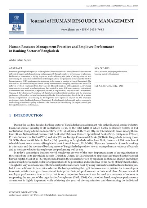 Pdf Human Resourcemanagement Practices And Employee Performance In Banking Sector Of Bangladesh