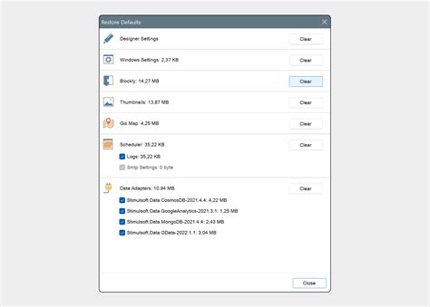 reset settings to default stimulsoft