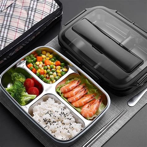 Portable Stainless Steel Lunch Box Containers With 4 Compartments Bento