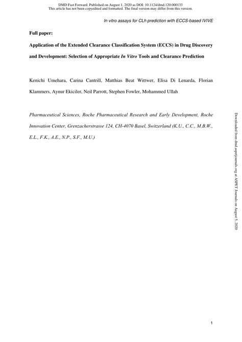 Pdf Application Of The Extended Clearance Classification System Eccs In Drug Discovery And
