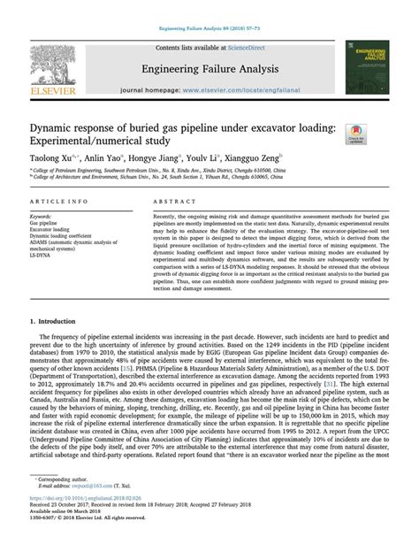 dynamic response of buried gas pipeline under excavator loading
