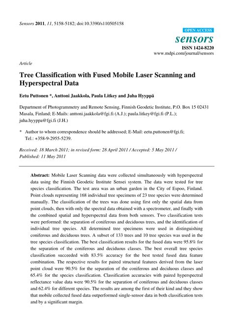 Pdf Tree Classification With Fused Mobile Laser Scanning And Hyperspectral Data