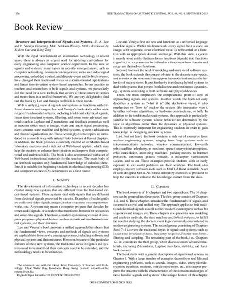 Pdf Structure And Interpretation Of Signals And Systems Book Review