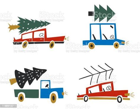 지붕에 크리스마스 트리가있는 자동차 크리스마스 트럭입니다 차에 대한 스톡 벡터 아트 및 기타 이미지 차 크리스마스 12월 Istock