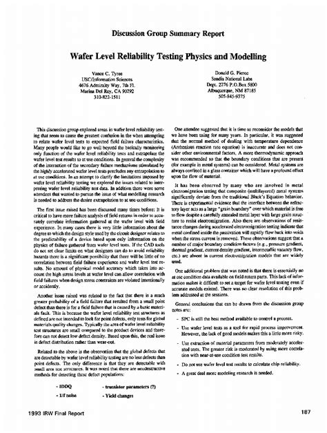 Wafer Level Reliability Testing Physics And Modelling Ieee Conference Publication Ieee Xplore