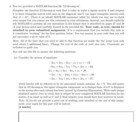 Solved 4 You Are Provided A Matlab Function File
