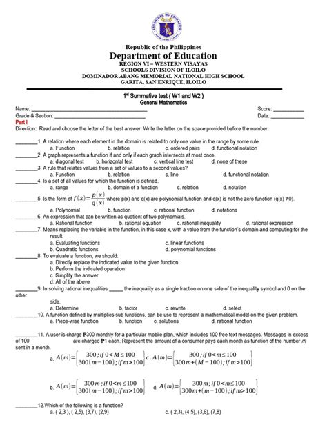 Gen Math 1st Summative Pdf Function Mathematics Polynomial