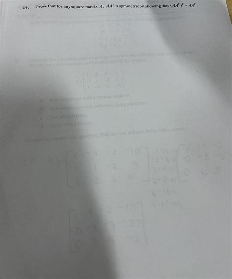 solved 14 prove that for any square matrix a aat is