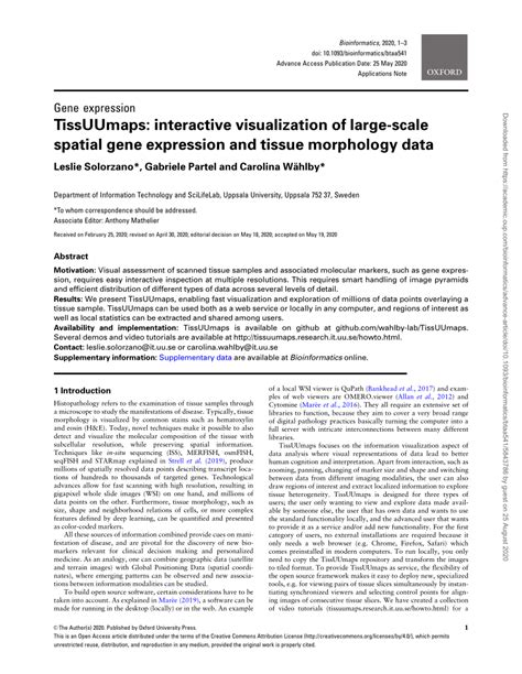 Pdf Tissuumaps Interactive Visualization Of Large Scale Spatial Gene Expression And Tissue