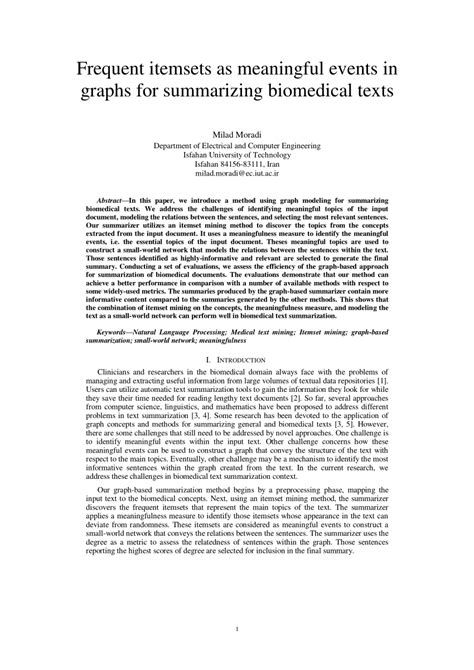 Pdf Frequent Itemsets As Meaningful Events In Graphs For Summarizing Biomedical Texts