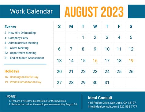 Holidays In August White Calendar For August 2023 With Previous And