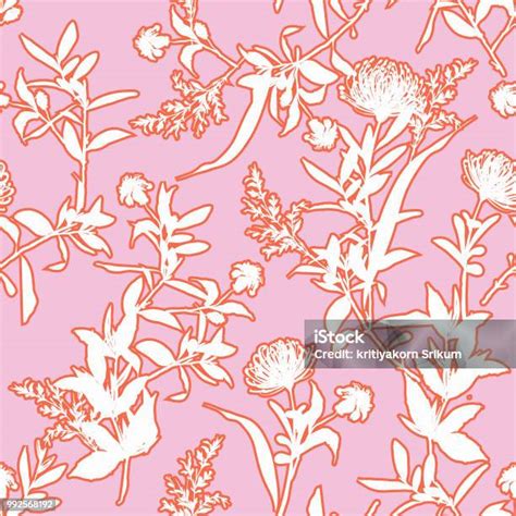 트렌디한 달콤한 색상 현대적인 분위기 실루엣 식물 Florals 패션 직물 및 모든 지문에 대 한 대비 개요 원활한 패턴 벡터 외형선에 대한 스톡 벡터 아트 및 기타 이미지