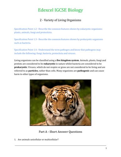 Edexcel Igcse Double Award Science Biology Worksheets The Complete