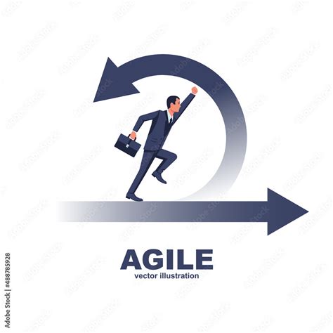 Agile Concept Businessman Running To Success Life Cycle Processes Scheme Vector Illustration