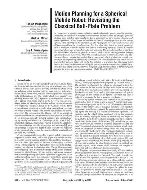 Pdf Motion Planning For A Spherical Mobile Robot Revisiting Pirun