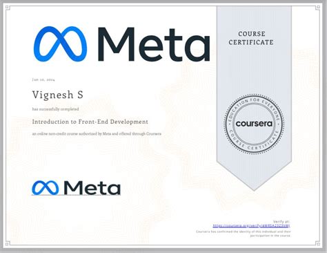 Completed Front End Development Course By Meta Vignesh S Posted On The Topic Linkedin