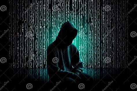 Hacker Front Of His Computer Committing Digital Cybercrime Generative Ai Stock Illustration