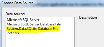 Sqlite Not In List Of Visual Studio Data Source Options Stack Overflow