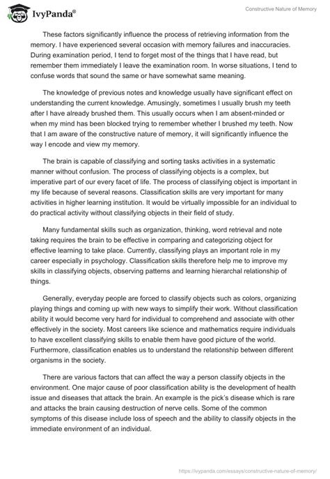 Constructive Nature Of Memory 1934 Words Critical Writing Example