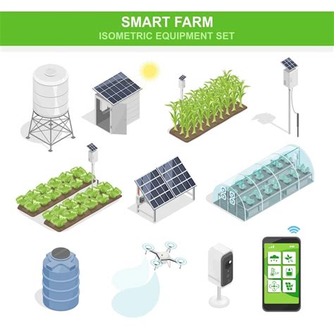 premium vector smart farm iot set solar cell water pump and drone