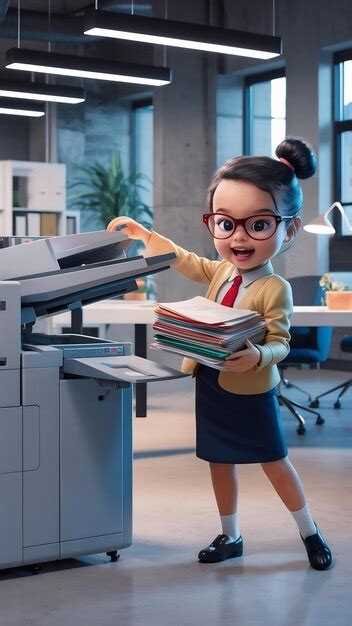Girl In The Office Uses A Copy Machine Premium AI Generated Image