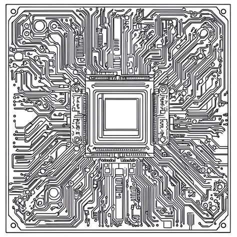 Circuit Board Isolated On White Background Monochrome Vector Illustration Premium Ai Generated