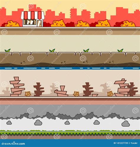 Parallax Backgrounds For Video Games Set 12 Stock Vector Illustration Of Isolated Arcade