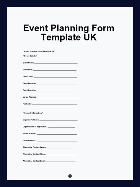 event planning form template uk