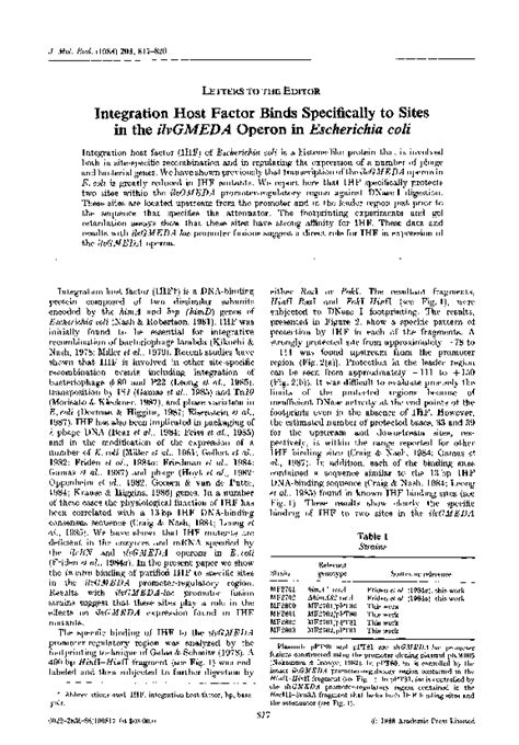 Pdf Integration Host Factor Binds Specifically To Sites In The Ilvgmeda Operon In Escherichia Coli