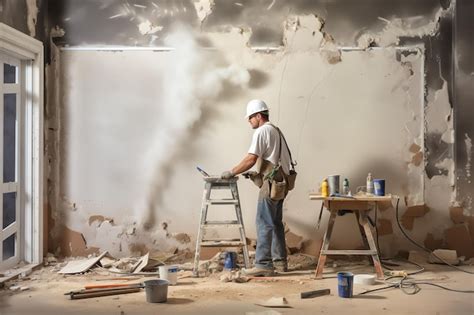 Premium Ai Image Construction Worker Repairing House Interior