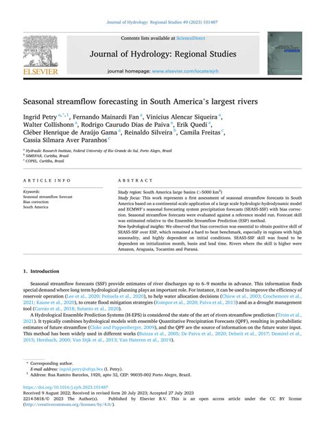 Pdf Seasonal Streamflow Forecasting In South Americas Largest Rivers