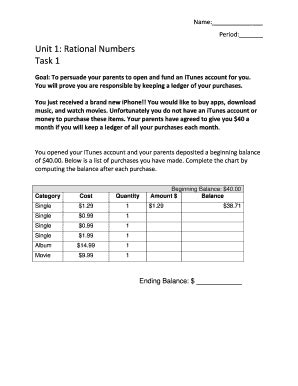 Fillable Online Unit 1 Rational Numbers Task 1 Rosedale Union Babe Fax Email Print PdfFiller