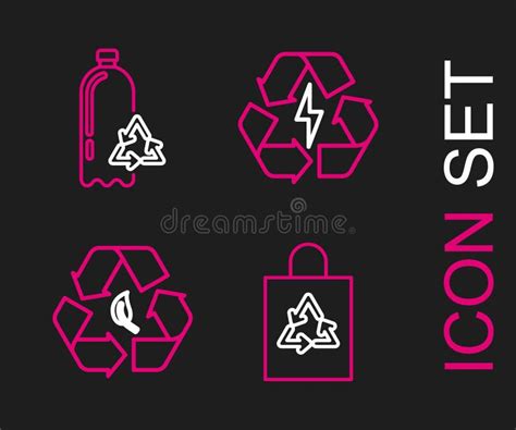 Set Line Plastic Bag With Recycle Recycle Symbol And Leaf Battery And Recycling Plastic Bottle