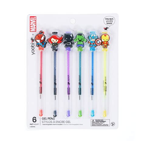 Yoobi X Marvel Avengers Gel Pens With Charms 6 Pack