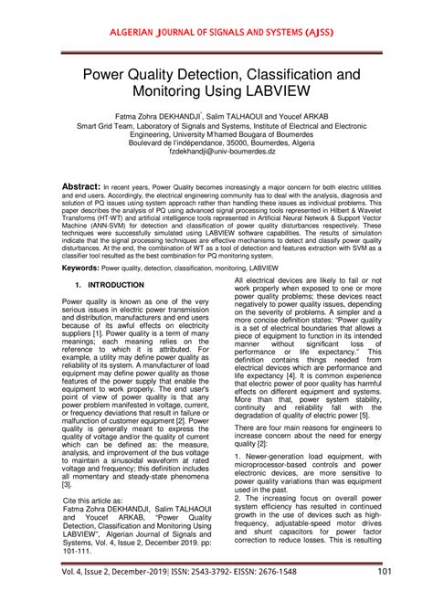 Pdf Power Quality Detection Classification And Monitoring Using Labview