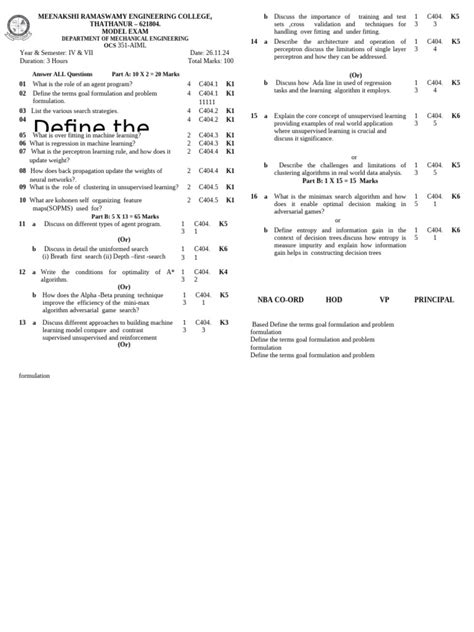 Aiml Model Exam Pdf Machine Learning Learning