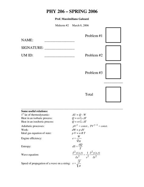 Practice Problems For Midterm Exam 2 Discussion Section Phy 206 Docsity