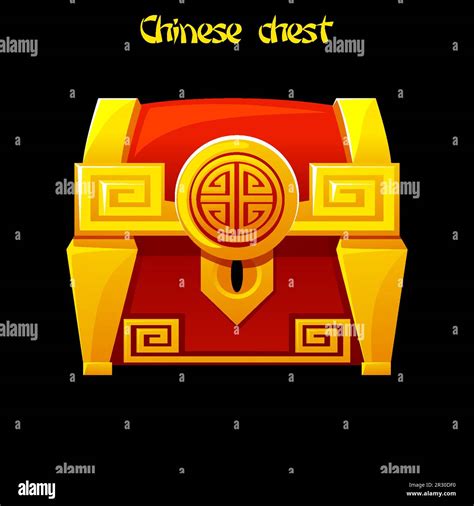 chinese treasure chest for game ui illustration of a cartoon closed treasure chest with lock