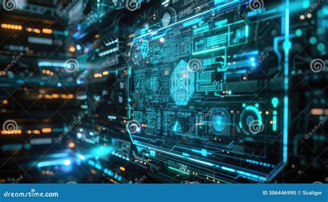 Cybersecurity Command Center With Futuristic Screens Stock Image 289549297