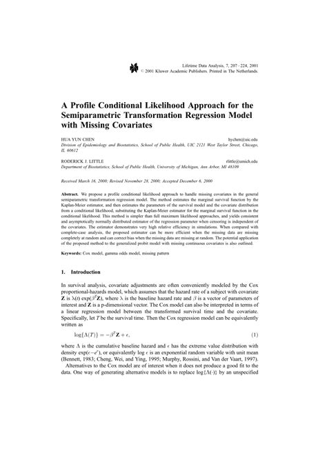 Pdf A Profile Conditional Likelihood Approach For The Semiparametric Transformation Regression