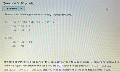 Solved Translate The Following Code Into Assembly Language