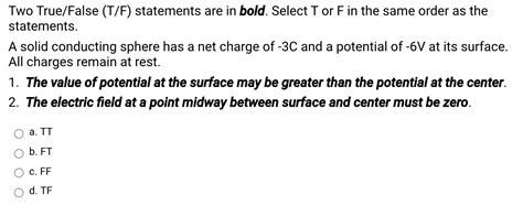 Solved Two True False T F Statements Are In Bold Select T Chegg