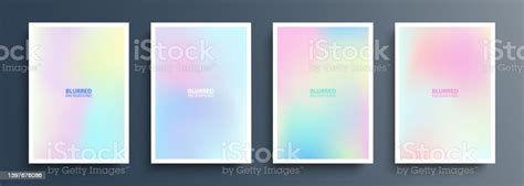 밝은 추상적 인 흐린 색상 그라디언트가있는 흐린 배경 집합입니다 홀로그램 효과 브로셔 포스터 배너 전단지 및 카드를위한 템플릿 컬렉션 0명에 대한 스톡 벡터 아트 및 기타