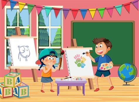 Art Classroom With Happy Students 11478829 Vector Art At Vecteezy