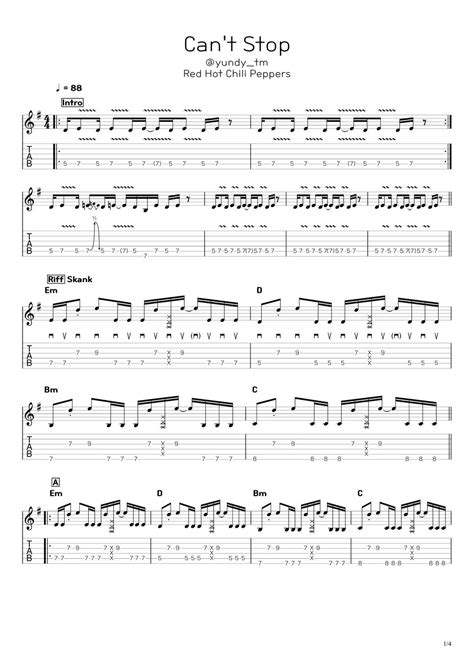 Red Hot Chili Peppers Cantstop Tab Sheets By Yundytm